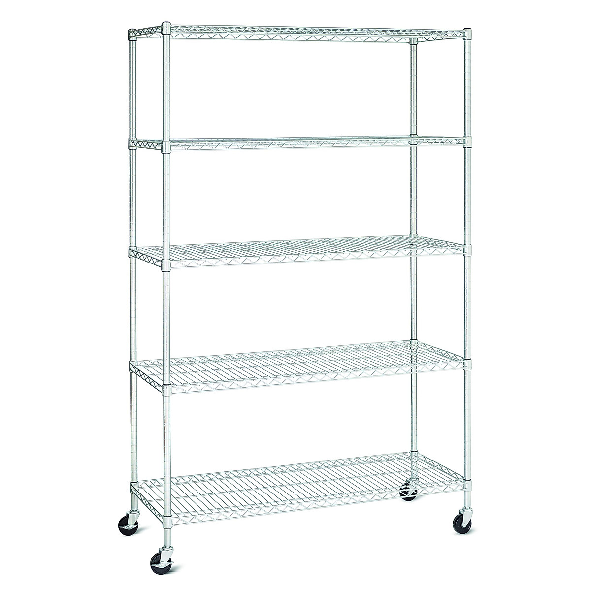 Home Storage Space HSS 5 Tier Wire Shelving Rack with Casters, 18" Dx48 Wx75 H, Chrome