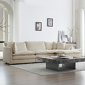 Tmsan 111.42" Modular Sectional Sofa, Convertible Modern L Shaped Sofa Chenille Cloud Couches Set with Ottoman for Living Room Bedroom Apartment Office, 3 Seater