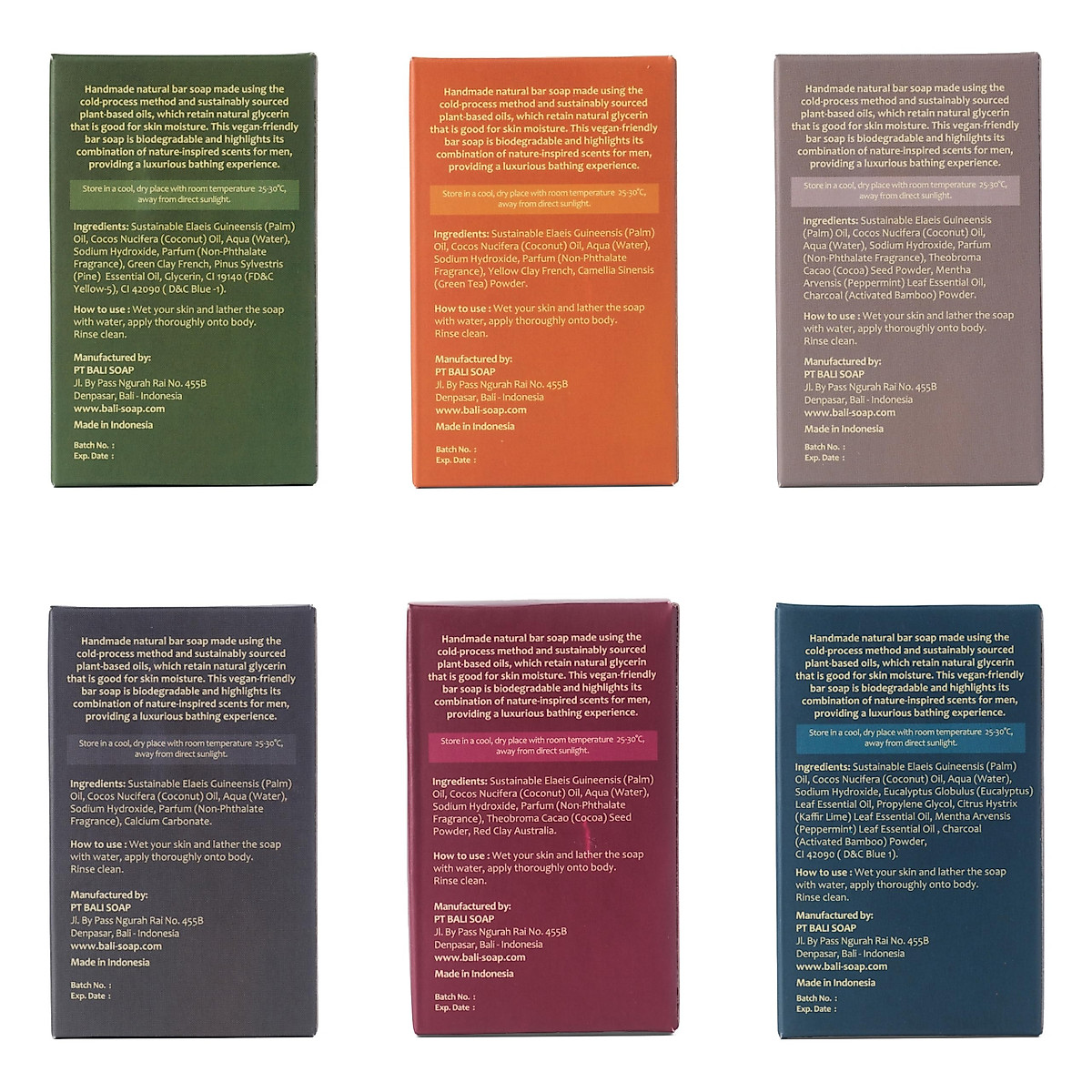 Bali Soap - Masculine Collection Natural Soap Bar, All Natural Mens Soap, Bath Soap & Luxury Gift for Men - Vegan & Handmade Soaps for Face, Hand & Body, 6pc 3.5 Oz Each