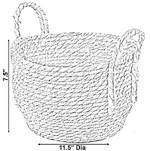 Vintiquewise Decorative Round Wicker Woven Rope Storage Blanket Basket with Braided Handles - Small