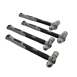ABN Ball Pein Hammer 4-pc Set – 8, 12, 16, 24 oz Ounce – Fiberglass & Carbon Steel for Metal Rivet, Chisel, Punch