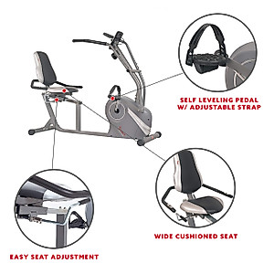 Sunny Health & Fitness Cross Trainer Magnetic Recumbent Bike with Arm Exercisers - SF-RB4936, Silver