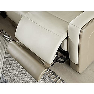 Signature Design by Ashley Battleville Contemporary Leather 2 Seat Power Reclining Sofa with Adjustable Headrest, Light Gray