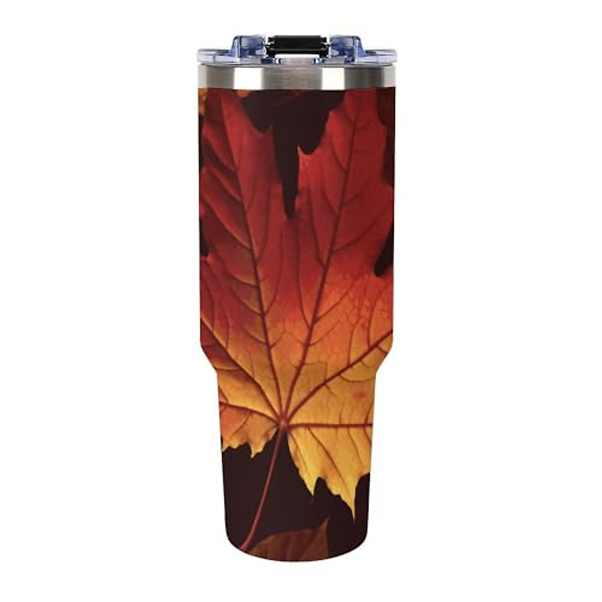 LLUTSNTH 40 Oz Vacuum Tumbler with Black Handle Leakproof Insulated Tumbler Fall Autumn Leaves Stainless Steel Travel Mug with Lid And Straw Coffee Cup Cute Water Bottles Cup Holder Friendly