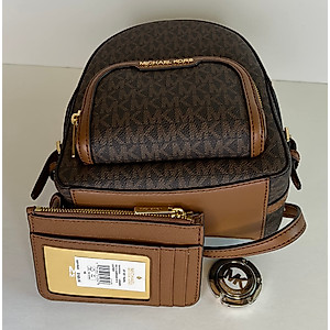Michael Kors Jaycee XS Convertible Zip Pocket Backpack bundled with SM TZ Coinpouch Wallet Purse Hook (Signature MK Brown)