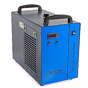 OMTech 6L Industrial Water Chiller 0.9hp 2.6gpm Water Cooling System CW-5200 Water Cooler for 60W 70W 80W 90W 100W 120W 130W 150W CO2 Laser Engraving & Cutting Machines, Cools 5200 BTU/Hour