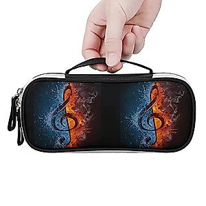 Music Note-fire and Water Pencil Case Bag Large Capacity Stationery Pouch with Handle Portable Makeup Bag Desk Organizer