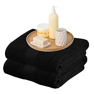 GLAMBURG Premium Cotton Oversized 2 Pack Bath Sheet 35x70-100% Pure Cotton - Ideal for Everyday use - Ultra Soft & Highly Absorbent - Machine Washable - Black