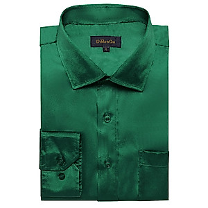 DiBanGu Shiny Green Button Down Dress Shirts for Men Fashion Long Sleeve Wrinkle-Free Emerald Green Shirts Dance Prom Shirts