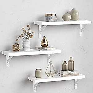 AIKTOTA Floating Shelves - 15.7" White Wall Shelf with Metal Bracket, Wall Mounted Shelves for Bathroom, Living Room, Bedroom, Kitchen, Modern Storage Shelves Decor - Set of 3