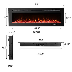 EROMMY 60 in Electric Fireplace Insert,Recessed and Wall Mounted Fireplace with Timer, Free Standing, Remote Control, Touch Screen, Overheating Protection, Log&Crystal, 9 Adjustable Flame, 750/1500W