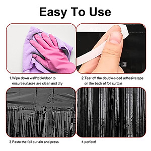 2 Pack 3.2 ft x 9.8 ft Black Tinsel Curtain Party Backdrop Decorations, Metallic Foil Fringe Backdrop Door for Halloween, Christmas, Birthday Graduation Wedding Party Streamers Photo Backdrop.