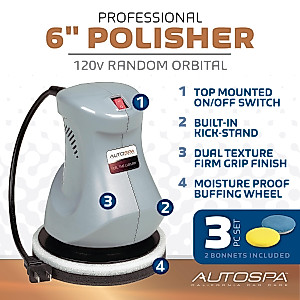 AutoSpa 94000AS Random Orbital 6" 120V Automotive Polisher with 2 Bonus Bonnets