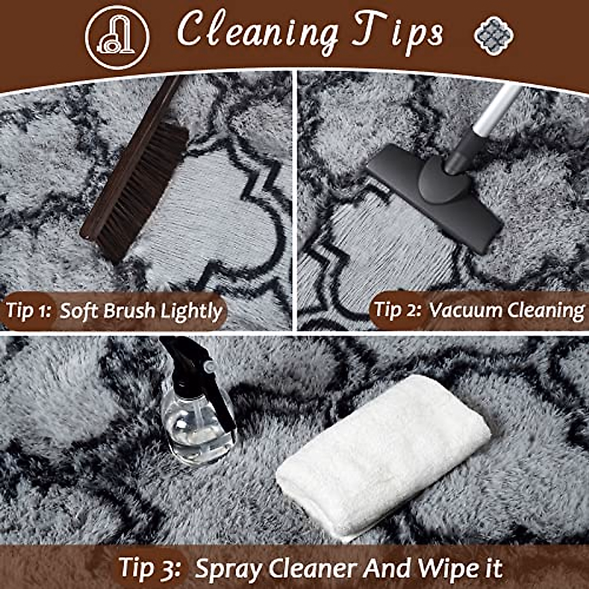 Keeko Large Fluffy Rugs, 8x10ft Fuzzy Area Rug for Living Room, Modern Geometric Plush Carpets for Bedroom, Soft Kid's Room Shaggy Rug, Nursery Room Decor Rug,Grey and Black