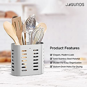 JAGURDS Stainless Steel Kitchen Utensil Holder for Countertop - Spoon and Fork Holder Silverware Caddy - Hanging Utensil Holder (1 pc - Stainless Steel Mirror Finish)