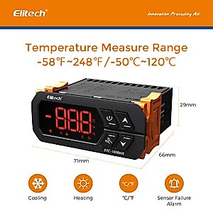 Elitech STC-1000HX Temperature Controller STC-1000 2nd Upgraded ℉⇋℃ Fahrenheit Celsius Switchable Origin Digital 110V Thermostat 2 Relays Advanced from STC-1000 New Panel 30% Larger