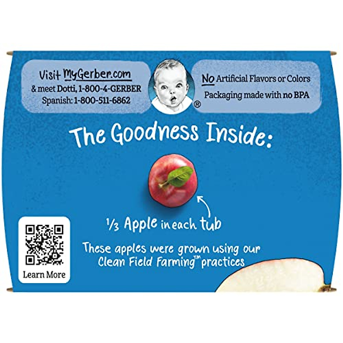 Gerber Natural for Baby 1st Foods Baby Food Tubs, Apple, Made with Natural Fruit & Vitamin C, Non-GMO Pureed Baby Food, 2 - 2 Ounce Tubs/Pack (Pack of 8)