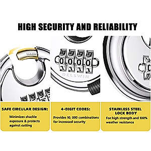 DELSWIN 4 Digit Combination Lock Disc Padlock with Hardened Steel Shackle Outdoor Combo Lock for Outdoor Gate Sheds,Storage Unit,Garage,Fence,Gym Locker(2 Pcs)