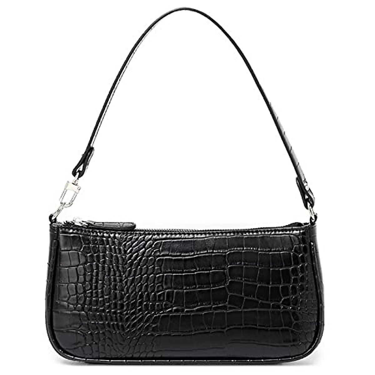 Retro Classic Crocodile Pattern Clutch Shoulder Tote HandBag with Zipper Closure Small Purse for Women (Black)