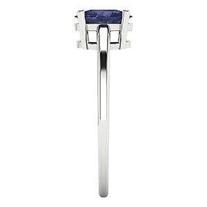 Clara Pucci 1.0 ct Oval Cut Solitaire Simulated Blue Sapphire Engagement Bridal Promise Anniversary Ring 18K White Gold Size 7.25