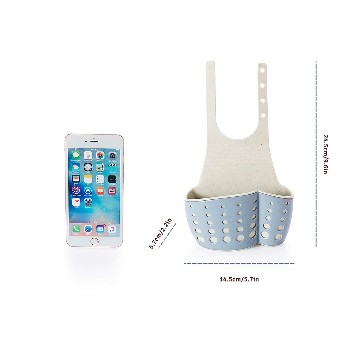 Hanleydepot sink caddy sponge holder for kitchen sink faucet hanging caddy organizer for sponge, brush, soap and towel Blue