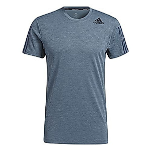 adidas Mens Heat.RDY 3-Stripes Tee Blue Oxide Large