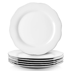 Y YHY Ceramic Dinner Plates, 10.6 Inch Porcelain Scalloped Plates, Off-White Serving Dishes Set of 6 for Home Kitchen, Microwave & Dishwasher Safe, Dinnerware Dishes Gift for Christmas