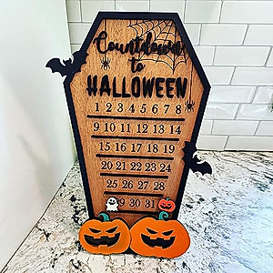 Halloween Advent Countdown Calendar 2023 New DIY Moving Wooden Countdown Block Calendar to Halloween Advent Calendar Pumpkin Halloween Countdown Sign Decor Wall Hanging Xmas Ornament Gift For All