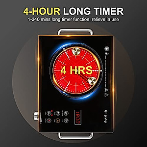Ghjcvkp Portable Ceramic Cooktop, 1800W Electric Single Hot Plate for Cooking with 18 Power Levels, Infrared Countertop Burner with Sensor Touch, 4-hour Timer, Adjustable Knob