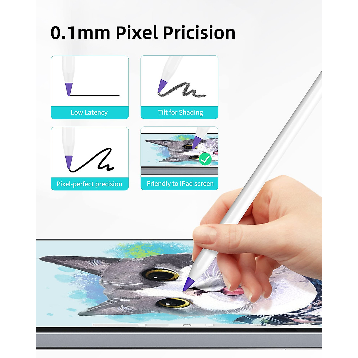 Metapen Pencil Tips for Apple Pencil 2nd and 1st Generation, Metapen A8-1:1 Original Size (5 Colors, 2X More Durable), Fit Well for iPad Pen for iPad Pro/Mini/Air (Red/Yellow/Purple/Pink/Cyan)