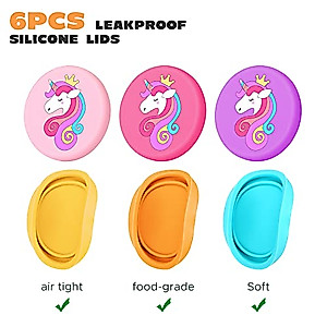 MAIGOZON Salad Dressing Containers To Go, Small Condiment Containers with Lids, Stainless Steel Condiment Cup with Unicorn Leakproof Silicone Lids for Girls Kids Lunch Bento Box, 6PCS