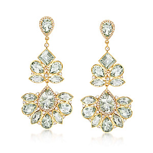 Ross-Simons 45.25 ct. t.w. Green Prasiolite and 3.10 ct. t.w. White Topaz Chandelier Earrings in 18kt Gold Over Sterling