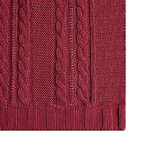 VCNY Home | Dublin Collection | Throw Blanket - 100% Cotton in Cable Knit Weave, Ultra Plush, Luxuriously Warm - for Bed, Couch, or Chair, Throw, Red 50x70