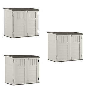 Suncast 3 Door Large Durable Locking System Horizontal Storage Shed Stow Away for Garden, Lawn, Poolside and Backyard, Ivory (3 Pack)