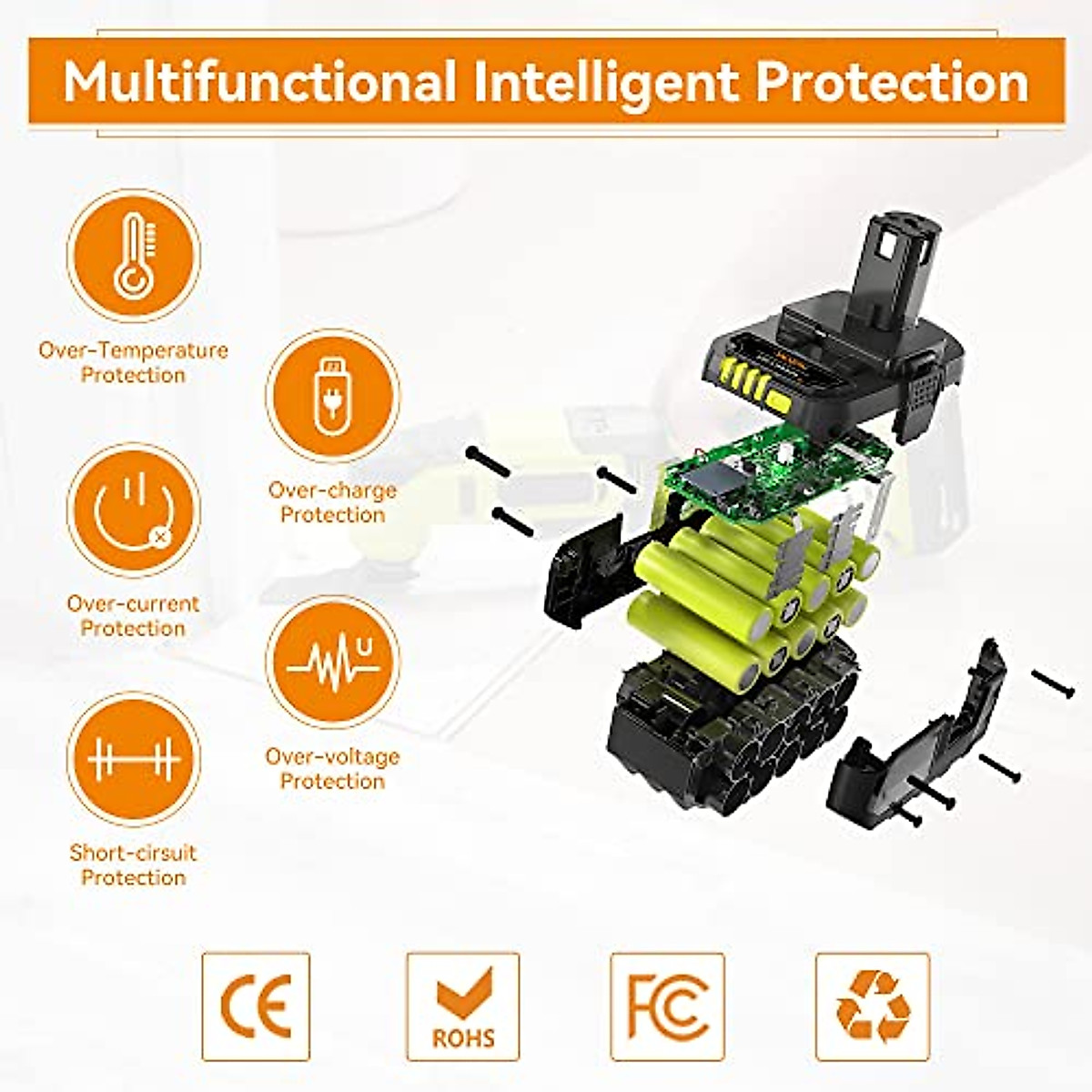 VANON 7.0Ah P108 18v Replacement for ryobi 18v Battery 1 Pack Lithium Ion High Capacity Batteries Compatible with P108 P102 P103 P104 P105 P106 P107 P109 P122 BPL18151 BPL1820 Cordless Tool