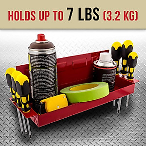 TCP Global 12" Magnetic Tool Box Tray with Screwdriver Holder - Steel Storage Shelf Bin, Holds 6 Screwdrivers, Store Hand Tools, Auto Parts - Attach to Wall, Chest, Cabinet - For Shop, Workshop Garage