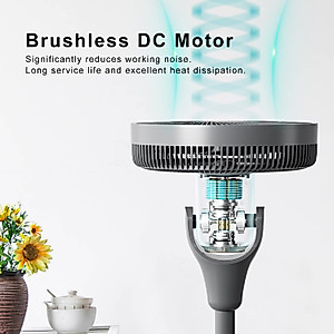 Standing Fan for Patios Home, 360 Degree Oscillating Rechargeable Pedestal Fan with Remote, 37-Inch Tall Cordless Whole House Style Portable Fan, Quiet,15000mAh Battery, 15 Speed Levels&Timer, Gray