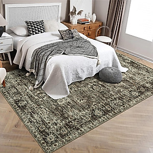ROYHOME 5x7 Area Rug Washable Rug Non-Slip Living Room Rug Indoor Stain Resistant Large Bedroom Rug Vintage Distressed Throw Floor Cover Traditional Accent Carpet for Dining Room Home Decor, Brown