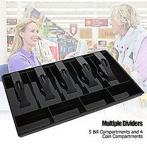 Acrux7 Cash Register Drawer Insert Tray 16 Inch Cash Money Tray Replacement with 4 Coin/5 Bill Drawer Register Insert Tray Storage Case with ABS Plastic Clip, Cash Organizer Tray for Small Business