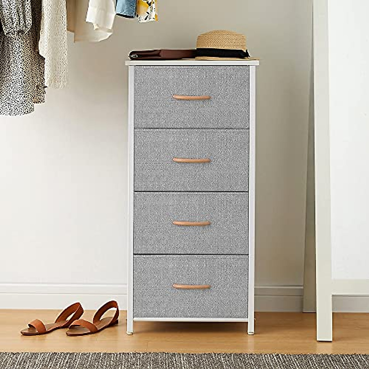 AZL1 Life Concept 4 Drawer Fabric Dresser Storage Tower, 17.7 inches, Light Grey-1