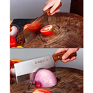 Cleaver Knife 7 Inch – Chinese Chef Knife with rosewood Handle, Vegetable Meat Cleaver Knife with case, Anti-rust Kitchen Knife for Cooking