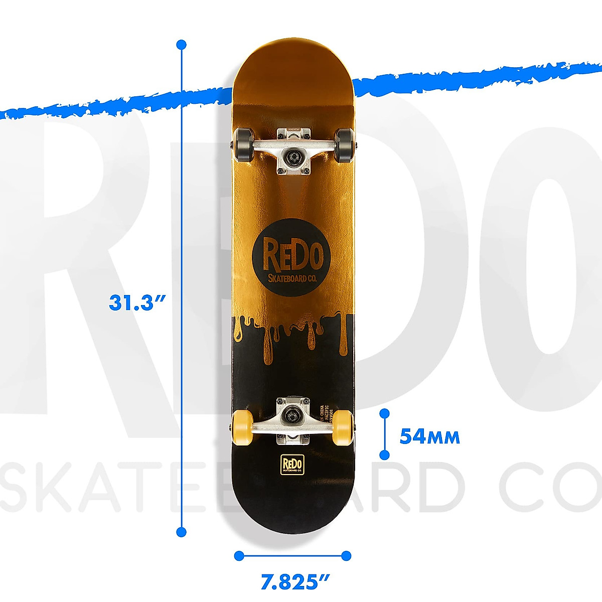 ReDo Skateboard 31" x 7.675" Champion Drip Pop Complete Skateboard for Boys Girls Kids Teens