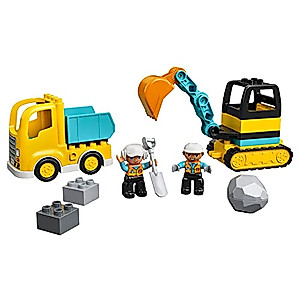 LEGO DUPLO Town Truck & Tracked Excavator Construction Vehicle 10931 Toy for Toddlers 2-4 Years Old Girls & Boys, Fine Motor Skills Development and Learning Toy