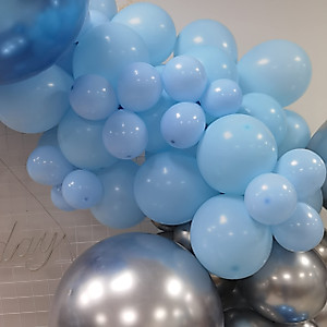 MOXMAY Silver Blue Balloon Garland 127 Pcs 18In 12In 10In 5In Confetti Latex Balloons Arch Kit for Baby Shower Bridal Shower Birthday Party Decors (Silver Blue)