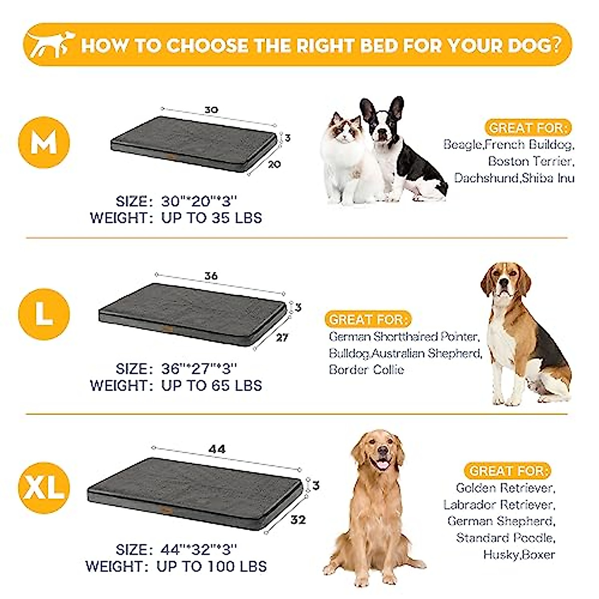 Dog Beds for Small Dogs,Large,Medium,High Elastic Memory Foam Dog Bed Available All Year Round,Dog Crate Mat with Waterproof Removable Machine Washable Cover,Dog Crate Pad with Non Slip