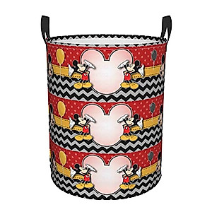 Ybovejuk Cute Large Laundry Basket fit Cartoon Character B11 Durable Waterproof Portable with Handle for Bedroom Room collapsible baskets Round Dirty Storage Clothes Circular hampers - M Black 11