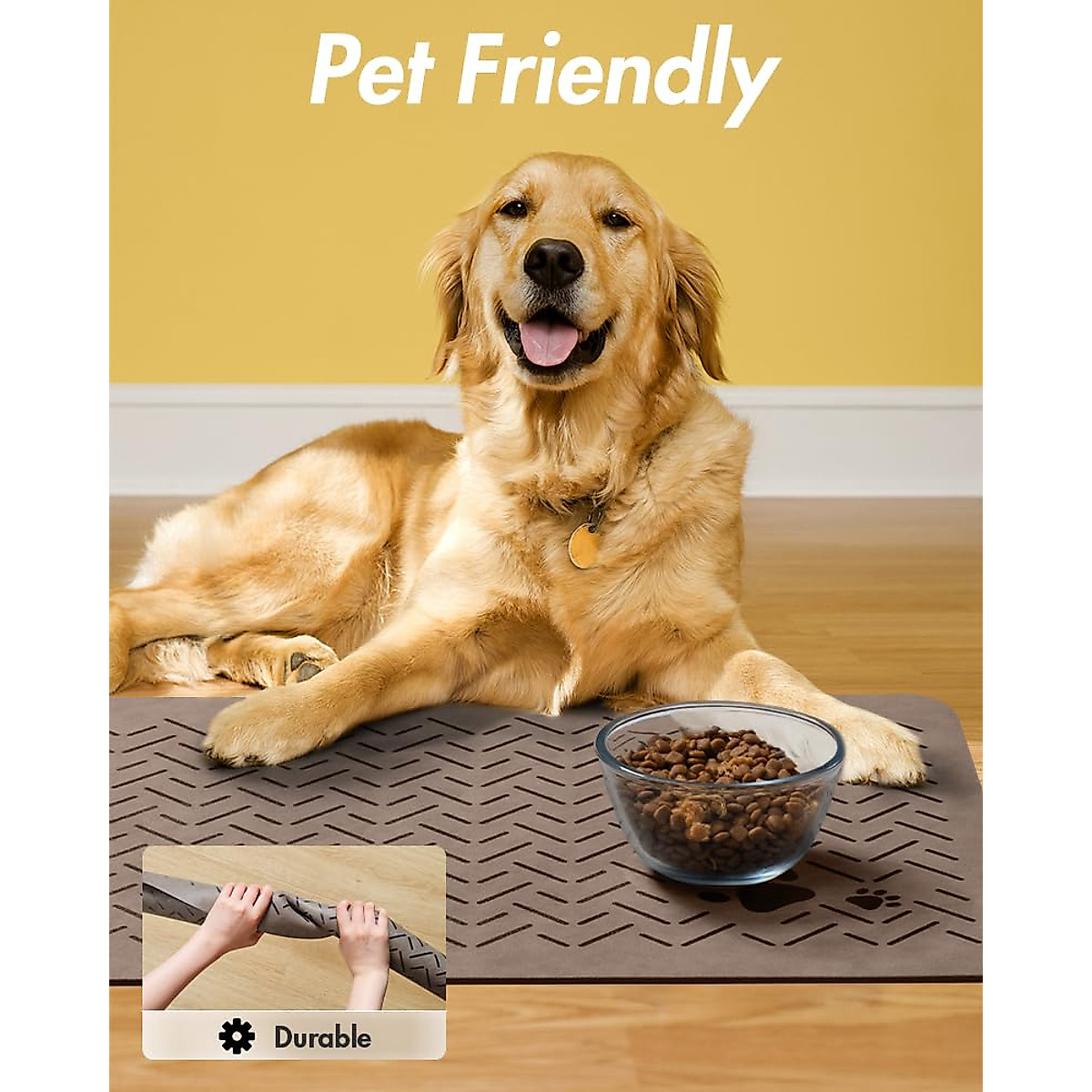 MontVoo-Absorbent Pet Feeding Mat-No Stains Quick Dry Dog Mat for Food and Water Bowl-Rubber Backing Dog Food Mat Dog Water Dispenser Mat-Dog Accessories Pet Supplies-Dog Water Bowl for Messy Drinkers