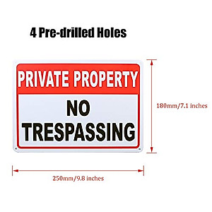 Abuff Private Property Sign, 10-Pack No Trespassing Aluminum Warning Sign - 10"x 7" .04"- Outdoor Use for Home Yard Business Driveway Alert, Reflective, UV Protected & Waterproof