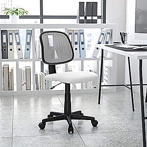 EMMA + OLIVER Mid-Back White Mesh Swivel Task Office Chair with Pivot Back, BIFMA Certified
