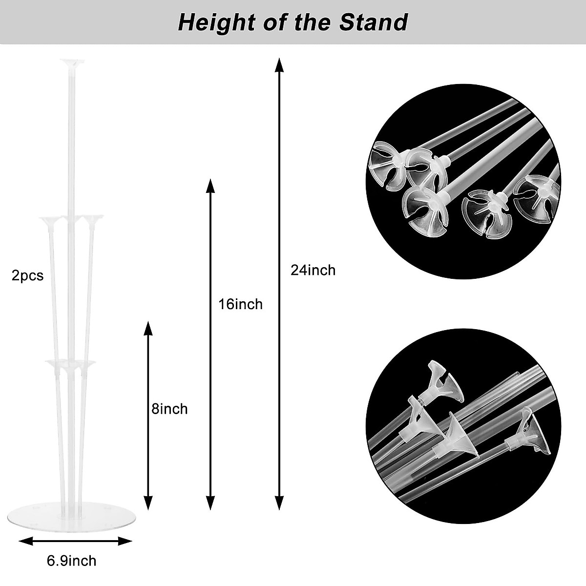 Rubfac 2 Sets Balloon Stands Kit Clear Balloon Stand for Table with Nano Glue, Balloon Holder for Birthday Party Wedding Festival Balloons Decorations